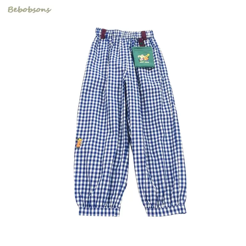 Spring Summer Niche Design Casual Women's Pant Capris Blue Plaid ...