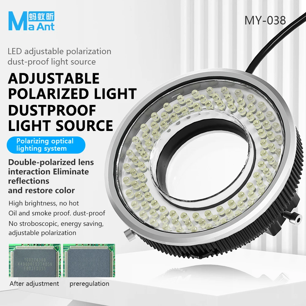 MaAnt MY038 Microscope Polarized 96 LED Ring Light Anti Glare ...