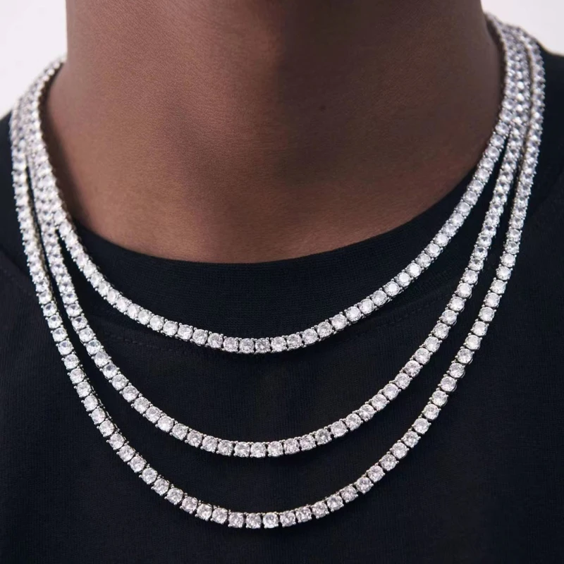 Hip Hop Men's Tennis Chain 3mm 4mm 5mm Iced Out Paved Rhinestone ...