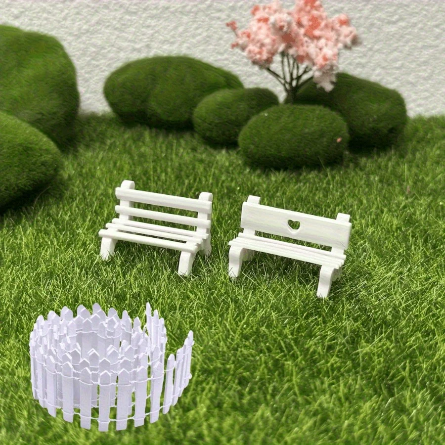 Park White Bench & Wooden Fences Micro Landscape,Sandbox Ornaments ...