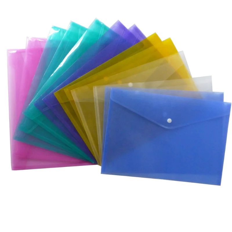5PCS A4 Poly Envelope Folder with Snap Button Clear Waterproof Plastic ...