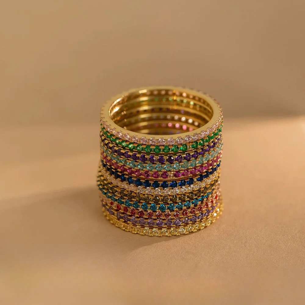 BirthStone Ring 12 Month Color Zircon inlaid Rings for Women Stainless ...