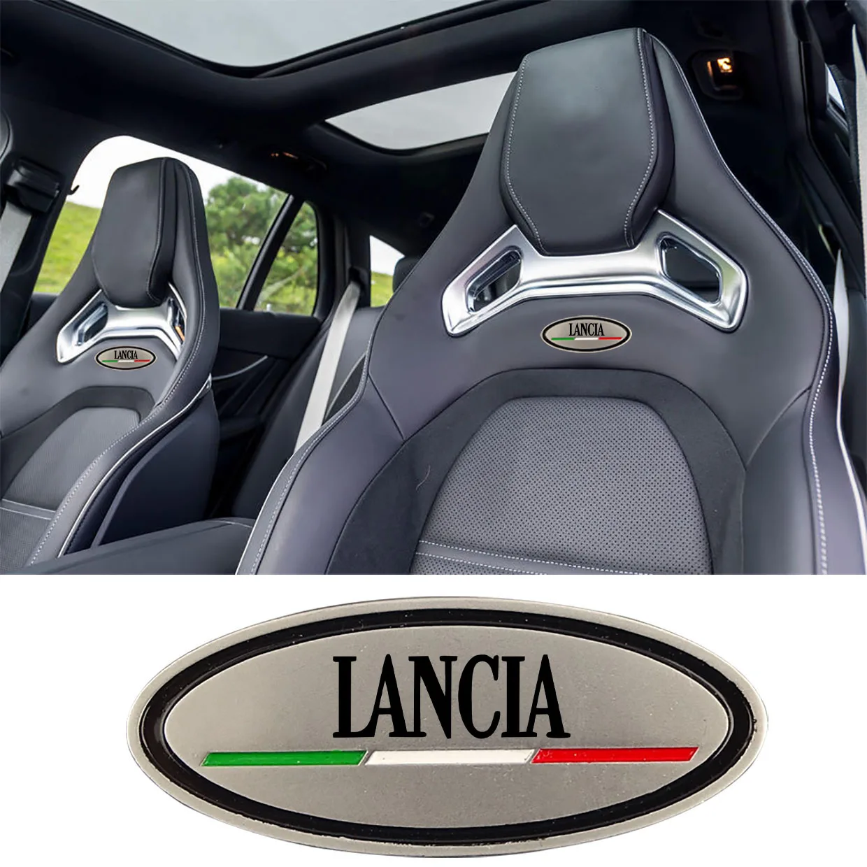 Auto Headrests seat badge Sticker For Lancia Thema Phedra Delta Ypsilon ...