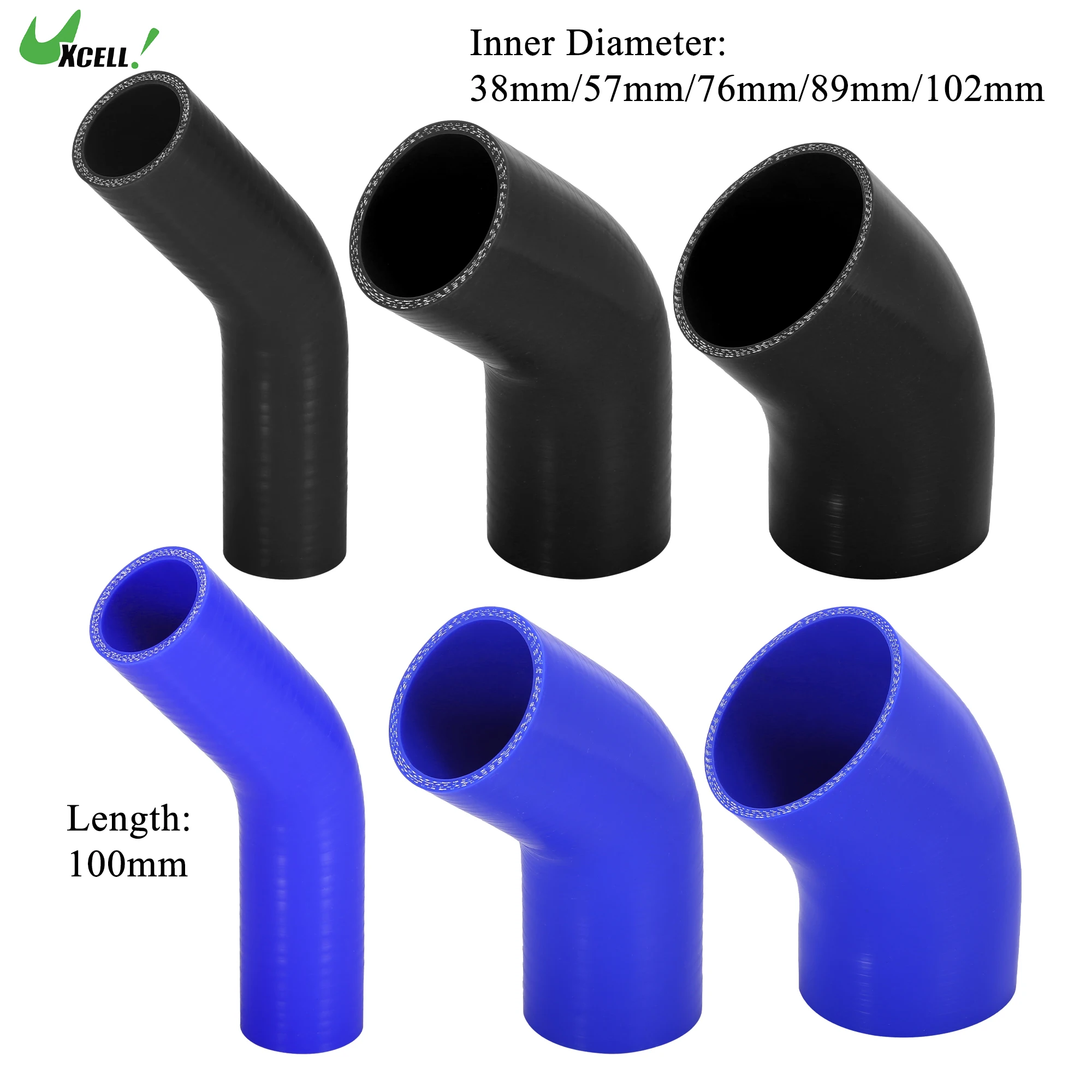 UXCELL-38mm-57mm-76mm-89mm-102mm-ID-45-Degree-Silicone-Reducer-Hose-Silicone-Hose-Coupler ...
