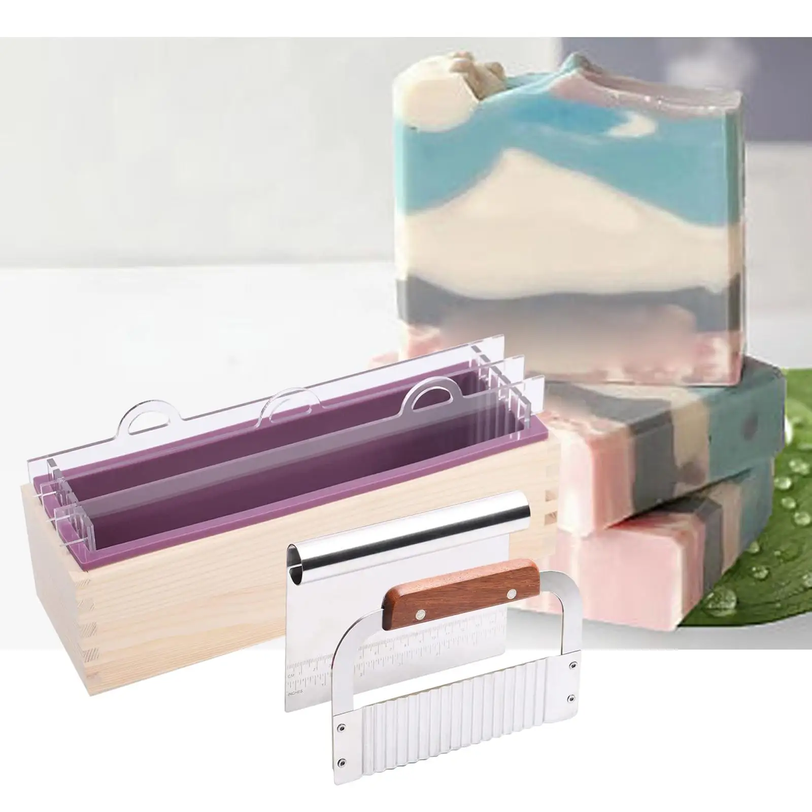 Silicone-Soap-Mold-Set-Rectangular-with-Stainless-Steel-Wavy-and ...