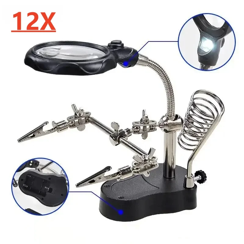 3-5X-12X-Welding-Auxiliary-Clip-Magnifier-Electric-Soldering-Iron ...