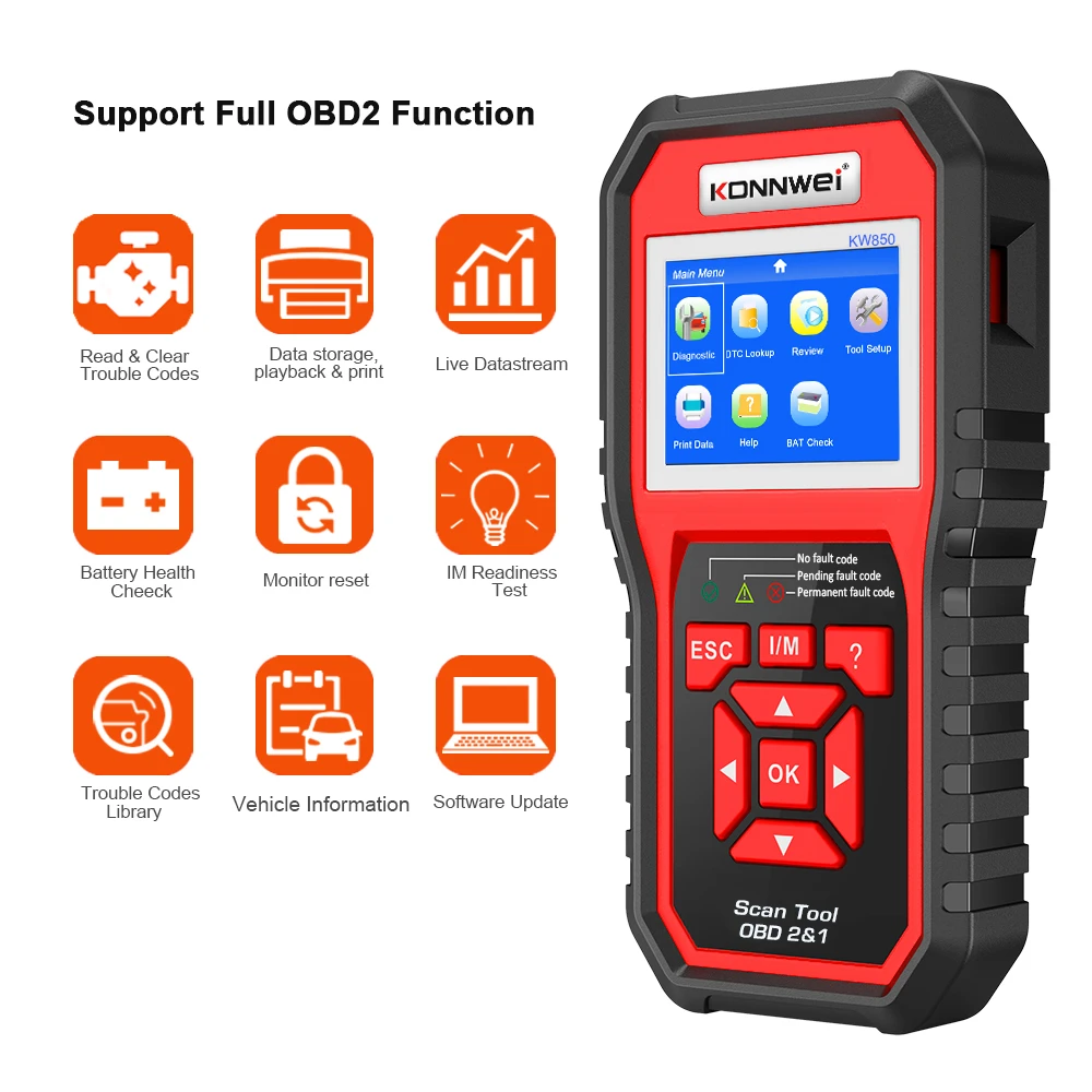 OBD2 ODB2 스캐너 자동 진단 스캐너 KONNWEI KW850 전체 기능 자동차 진단 자동차 스캐너 범용 OBD 엔진 코드 ...