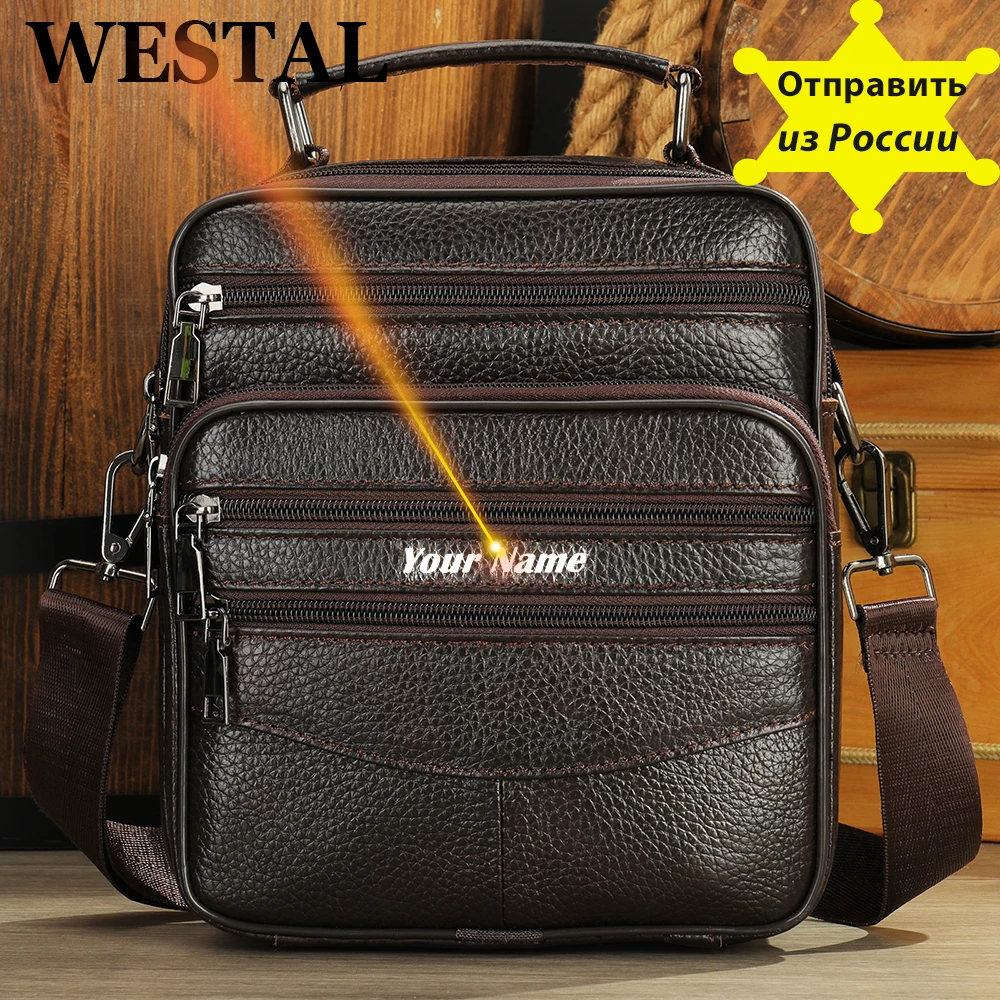 WESTAL Bag Men Leather Black Over The Shoulder Bags Designer Messenger ...