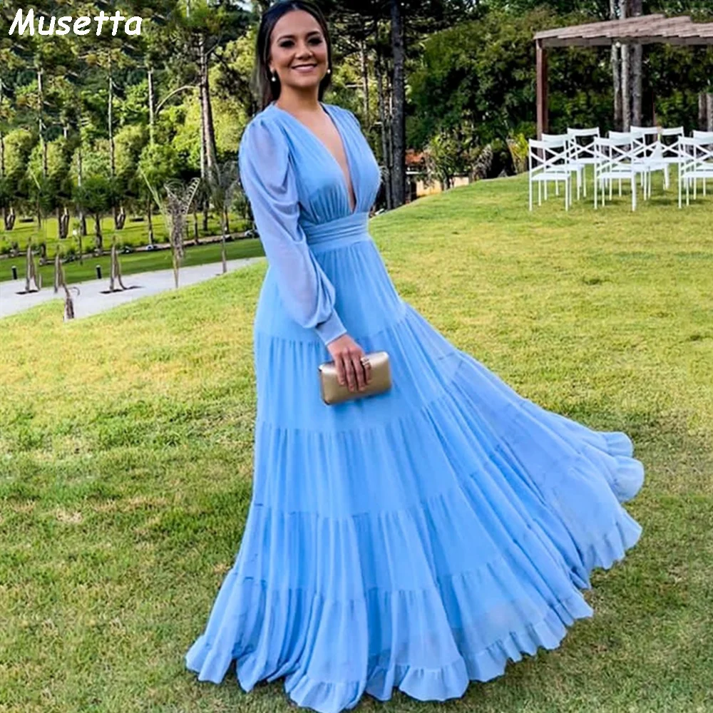 Musetta-Elegant-Long-Puffy-Sleeve-Evening-Dresses-V-neck-Multilayer ...