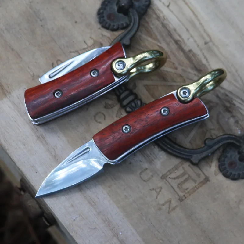 D2-Steel-Sharp-Blade-Folding-Knife-Sandalwood-Handle-Outdoor-Travel ...