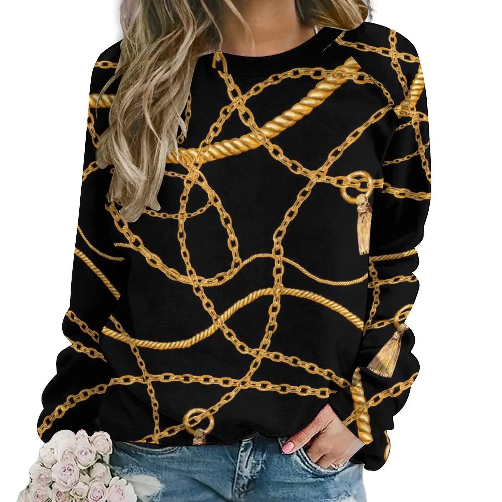Gold-Chain-Hoodies-Female-Long-Sleeve-Links-Print-Elegant-Casual-Hoodie ...