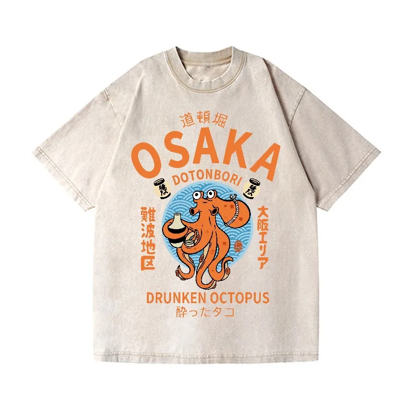 Fashion Osaka Octopus Printed Japanese Wash Design T-shirts Vintage ...