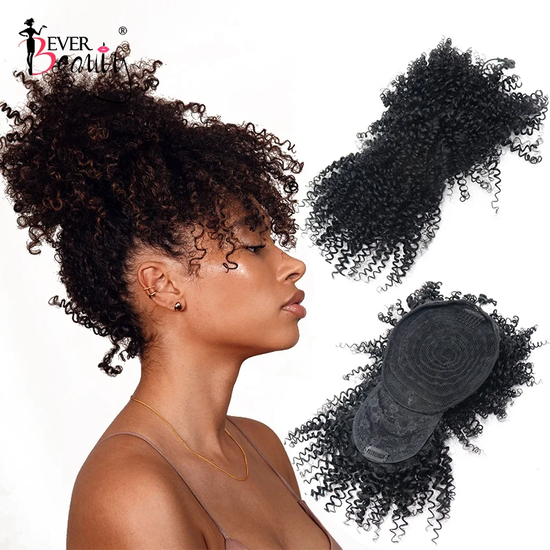 Ponytail Human Hair Mongolian Afro Kinky Curly Drawstring Ponytails ...