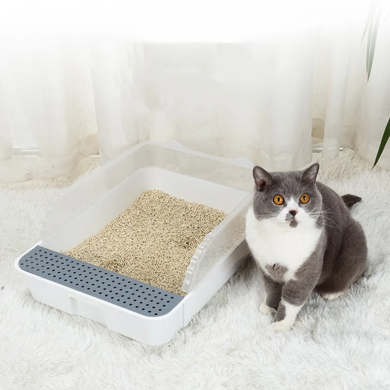 Cat-Litter-Box-Large-Capacity-Semi-closed-Sandbox-Box-for-Cats-Plastic ...