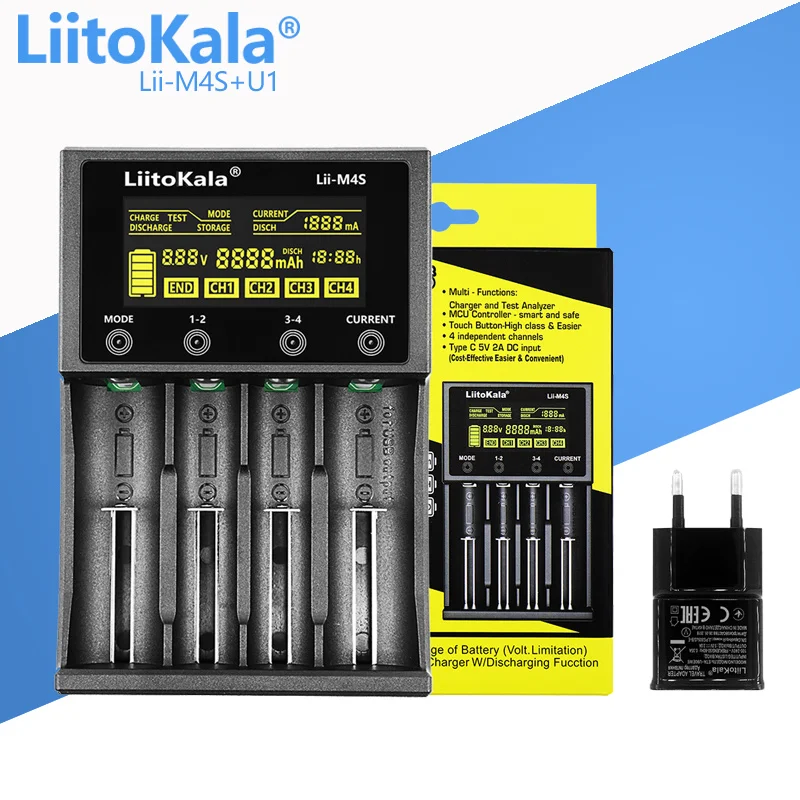LiitoKala Lii-M4S Lii-M4 +U1 18650 Smart Charger LCD Display for 26650 ...