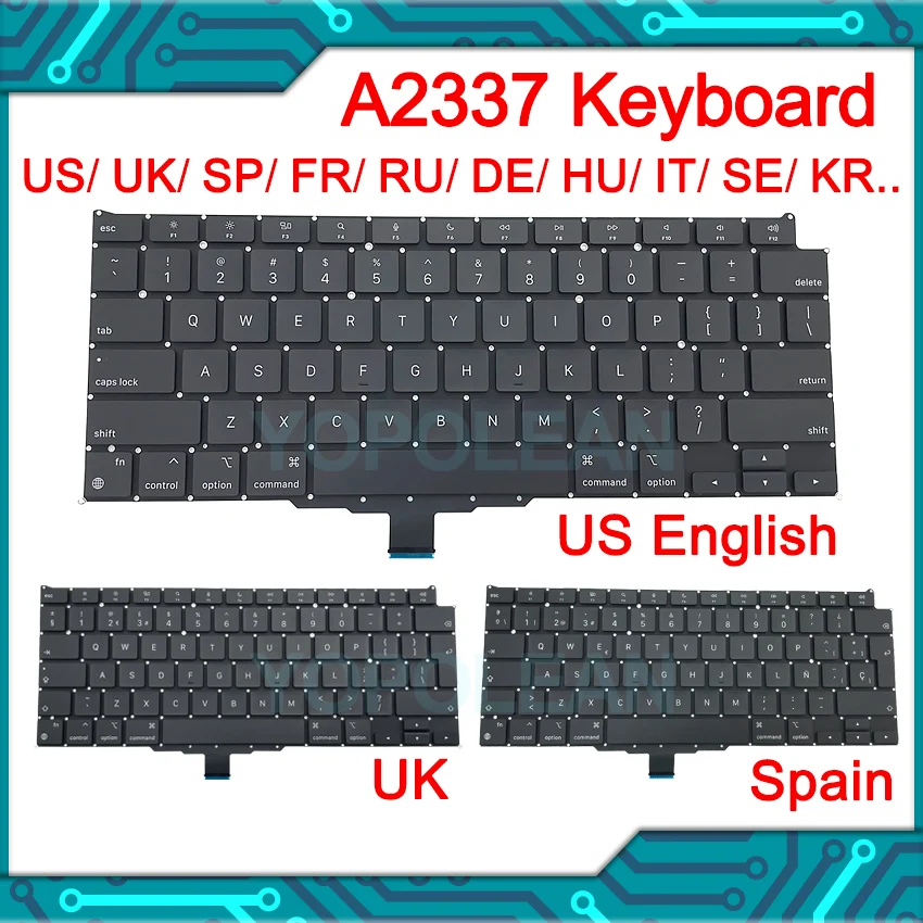 노트북 A2337 키보드 교체, 맥북 에어 13 인치 M1 A2337 키보드, 미국 영국 FR SP IT DE RU SE 레이 ...