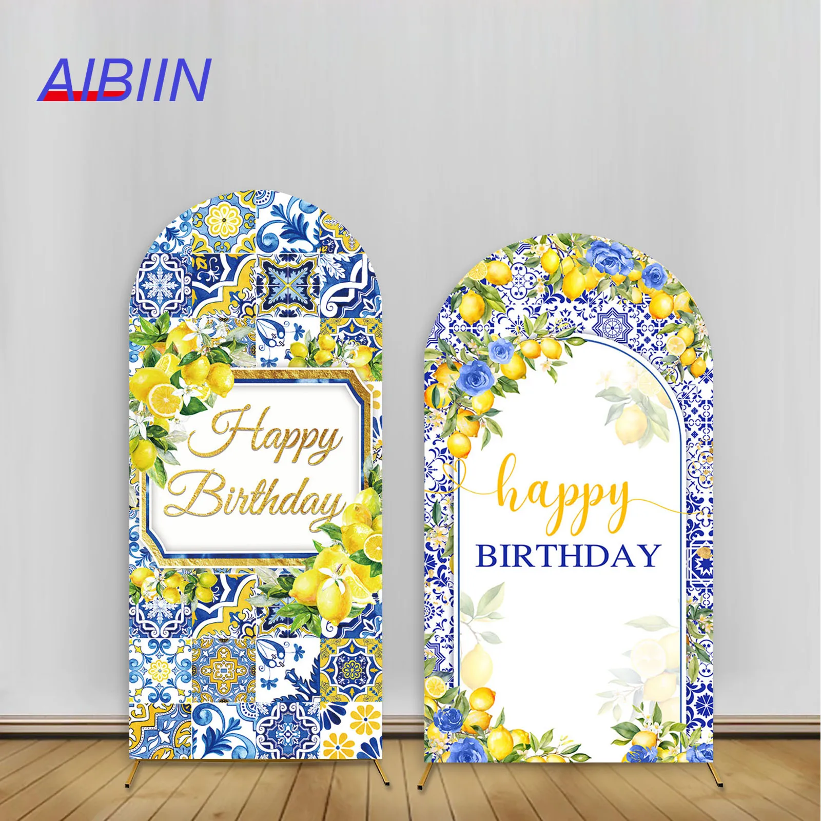 AIBIIN-Lemon-Arch-Backdrop-Cover-Happy-Birthday-Party-Decor-Blue-Tile ...