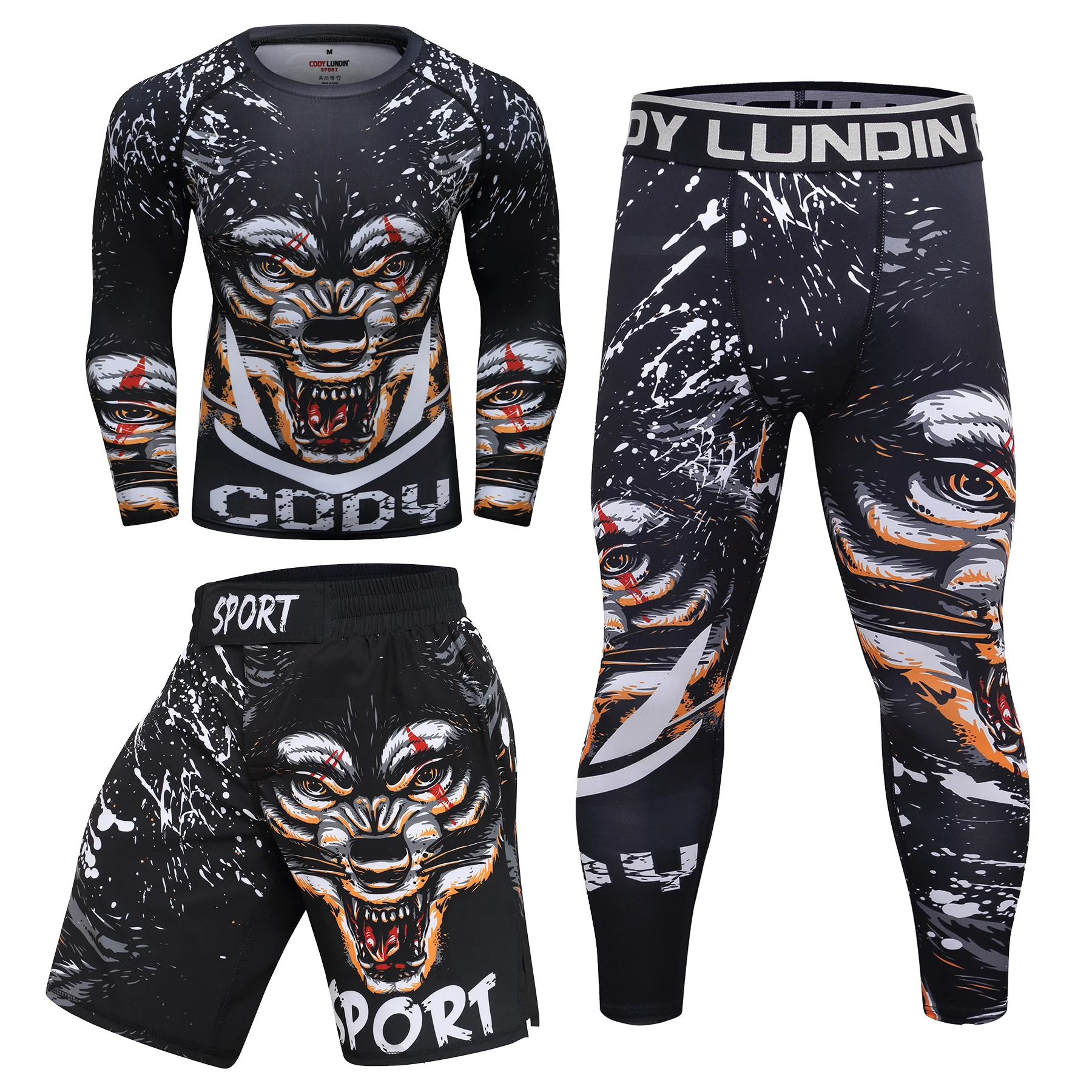 Wolf-Surf-Sports-Rashguard-Printed-Compression-Shirt-Long-Sleeve-Shorts ...