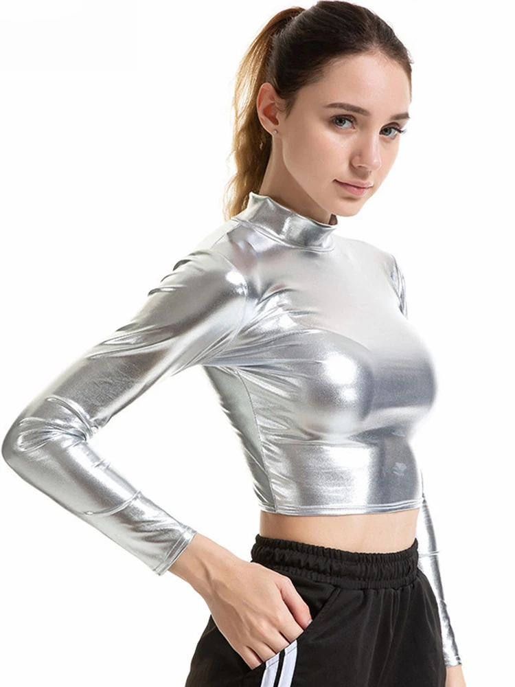 CHSDCSI-PU-Short-Top-Women-Shiny-Leather-Top-High-Street-Turtleneck ...