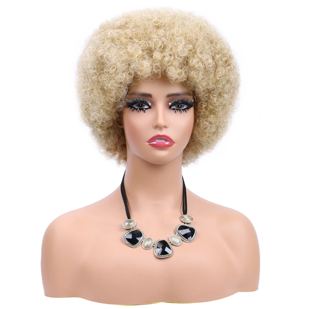 Short-Afro-Fluffy-Wig-70S-Light-Soft-Natural-Blonde-Wig-Synthetic ...