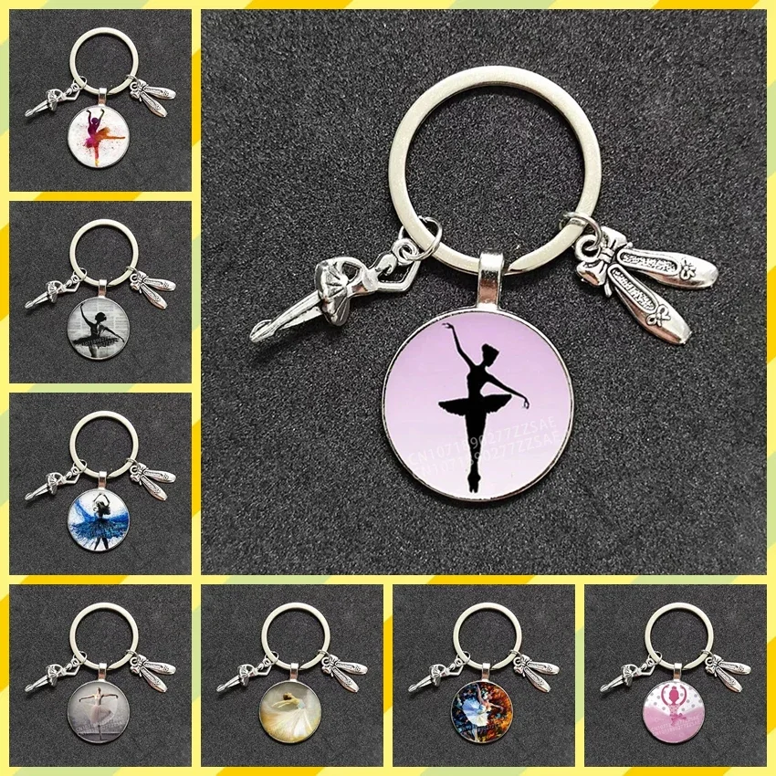 Ballet-Dancer-Figure-Silhouette-Keychain-Glass-Convex-Ballet-Girl-Oil ...
