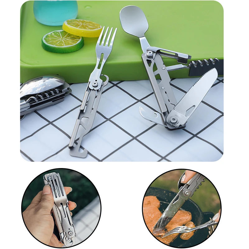 Folding Knife Spoon Fork Camping Cutlery Portable | Folding Tableware Camping - Outdoor ...