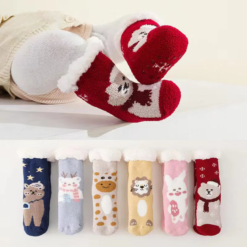 Cute Winter Baby Cartoon Christmas Socks Thicken Cotton Warm Newborn ...