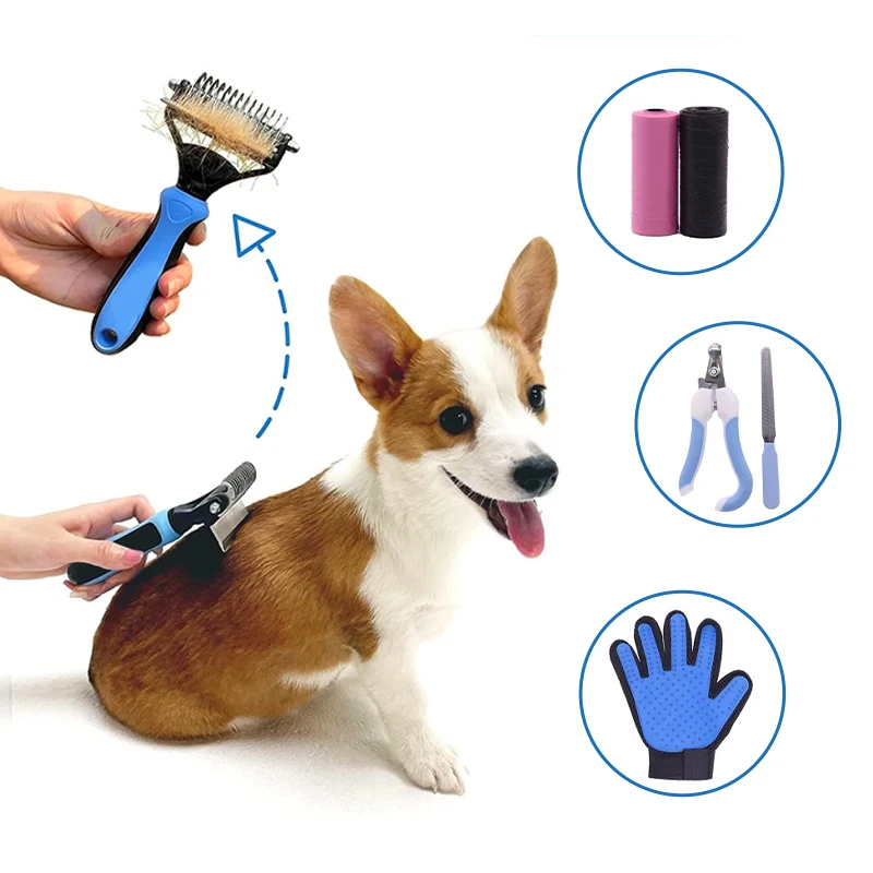 5pcs-Pet-dog-Cleaning-Grooming-Tool-Set-2-in-1-Pet-Shedding-Comb-Clean ...
