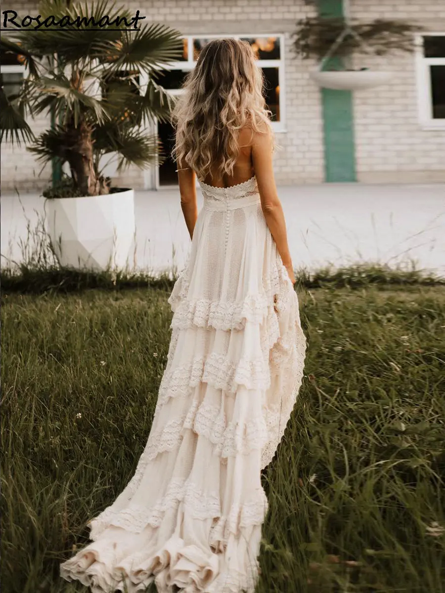 Bohemian-Halter-Backless-Illusion-Wedding-Dresses-A-Line-Sleeveless-Tiered-Appliques-Lace ...
