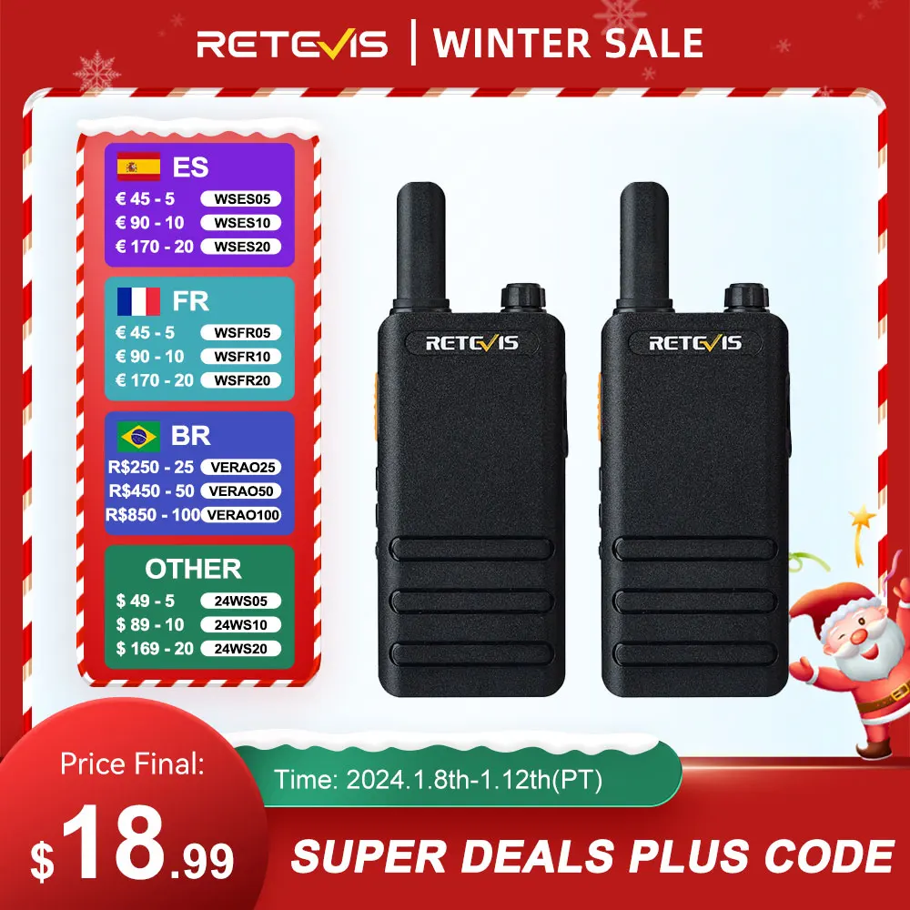 15mm Ultra-thin Mini Walkie Talkie Retevis RT622P Type C Charge VOX ...