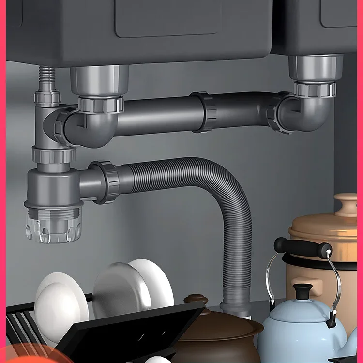 Kitchen-Sink-Drainage-Pipe-Accessories-Double-Slot-Dishwashing-Basin ...