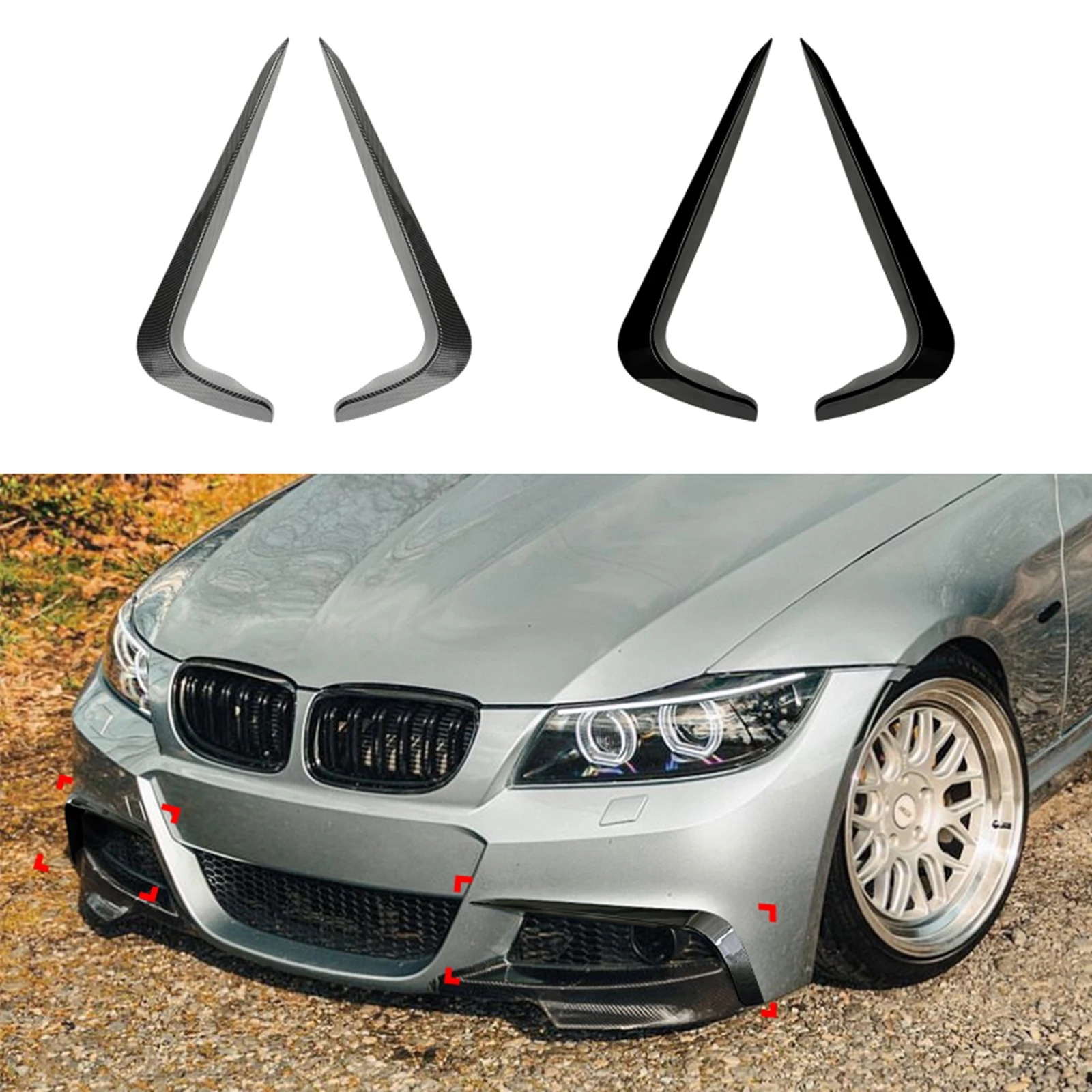 2PCS-Car-Front-Air-Vent-Trim-Bumper-Side-Blade-Intake-Spoiler-For-BMW-3 ...