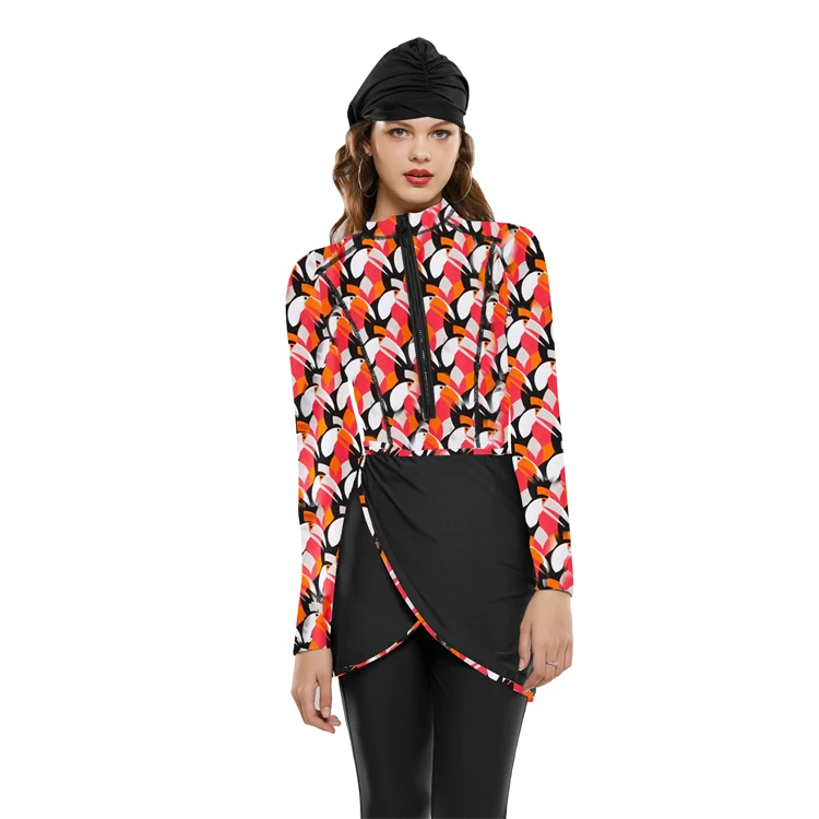 Muçulmano roupa de banho feminina modesta mangas compridas esporte maiô ...