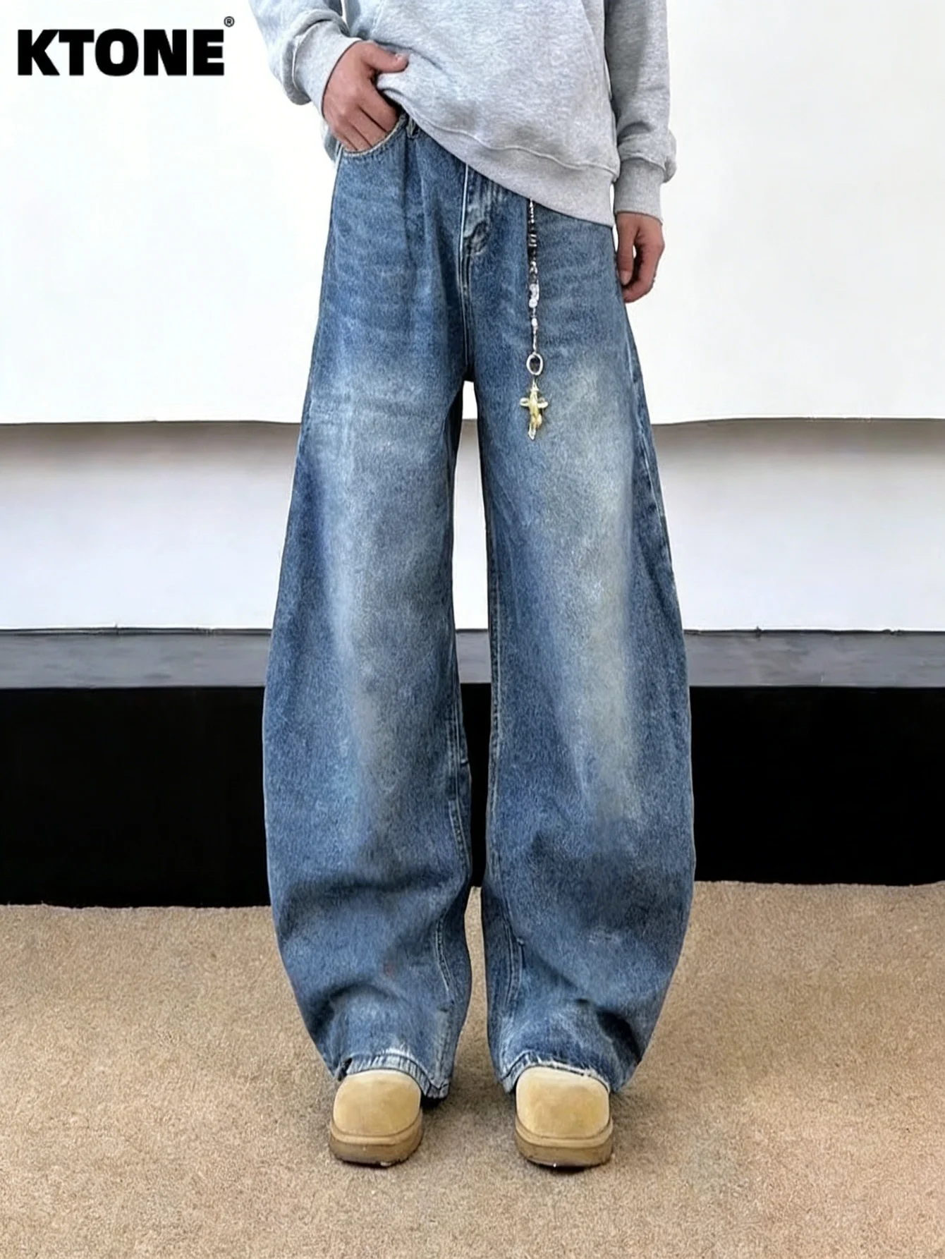 Men's Loose Blue Jeans For Man Loose Fit Drip Trend Street Jeans No ...