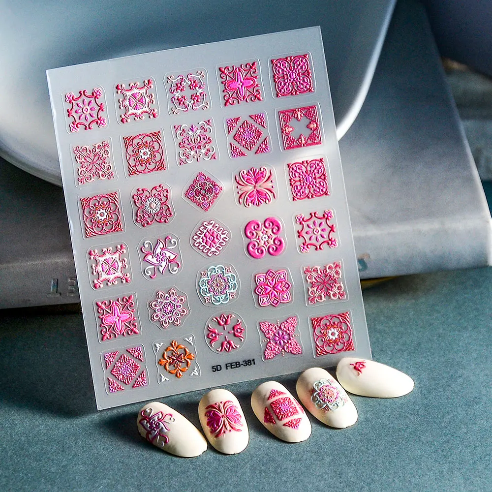 Colorful Bohemian Totem 5D Embossed Nail Stickers Nail Parts Butterfly ...