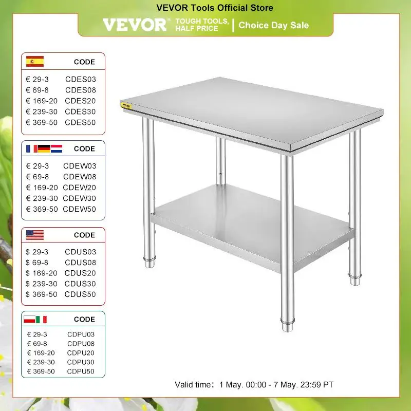 VEVOR-Kitchen-Work-Bench-Commercial-Catering-Table-Worktable-with ...