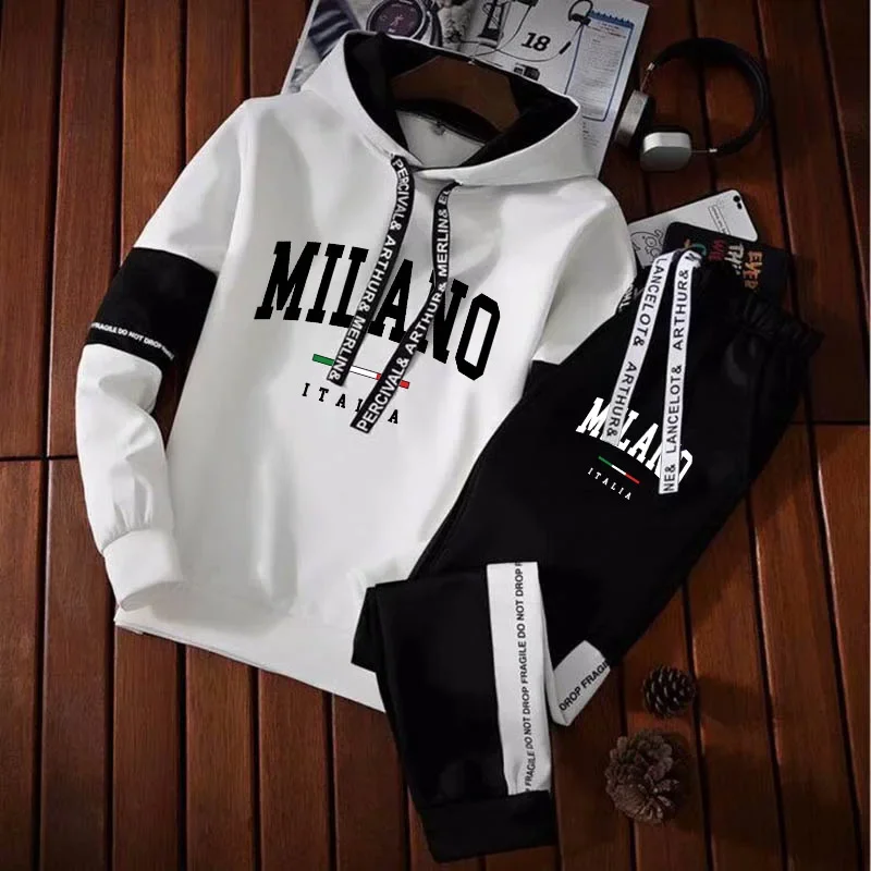 Men-Milano-Letters-Print-Sweatshirt-Set-Hoodies-Sweatpants-Tracksuit ...
