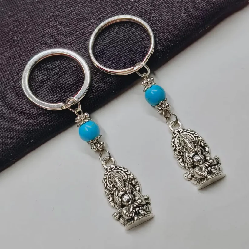1 Pcs Ganesha Buddha Elephant Beaded Metal Key Chain Protection Jewelry ...