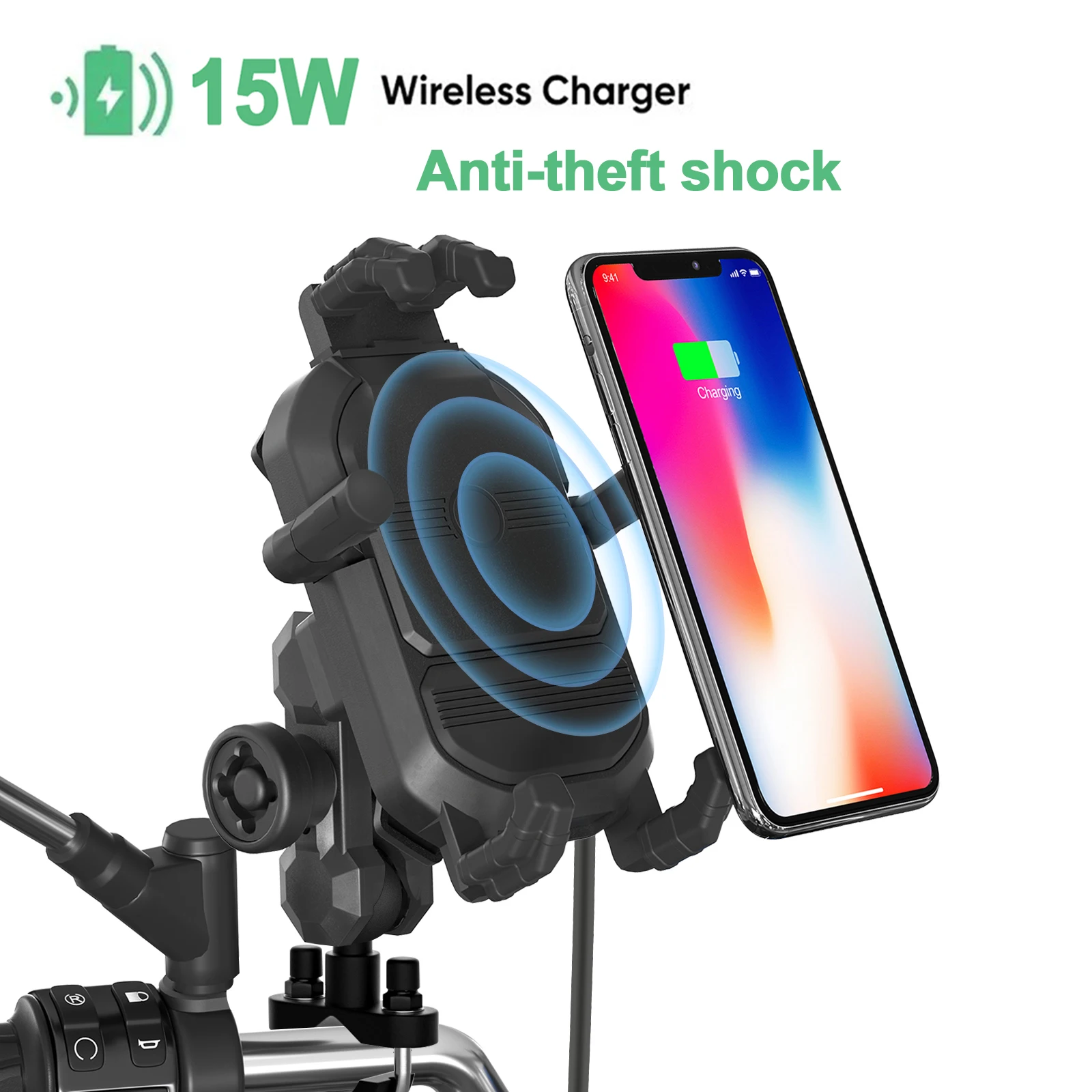 Upgrade 15W Wireless Charging Motorcycle Phone Holder Fast Charger Bike ...