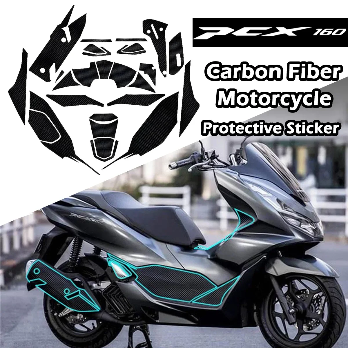 For Honda Pcx 160 PCX160 Motorcycle Carbon Fiber Fuel Tank Stickers ...