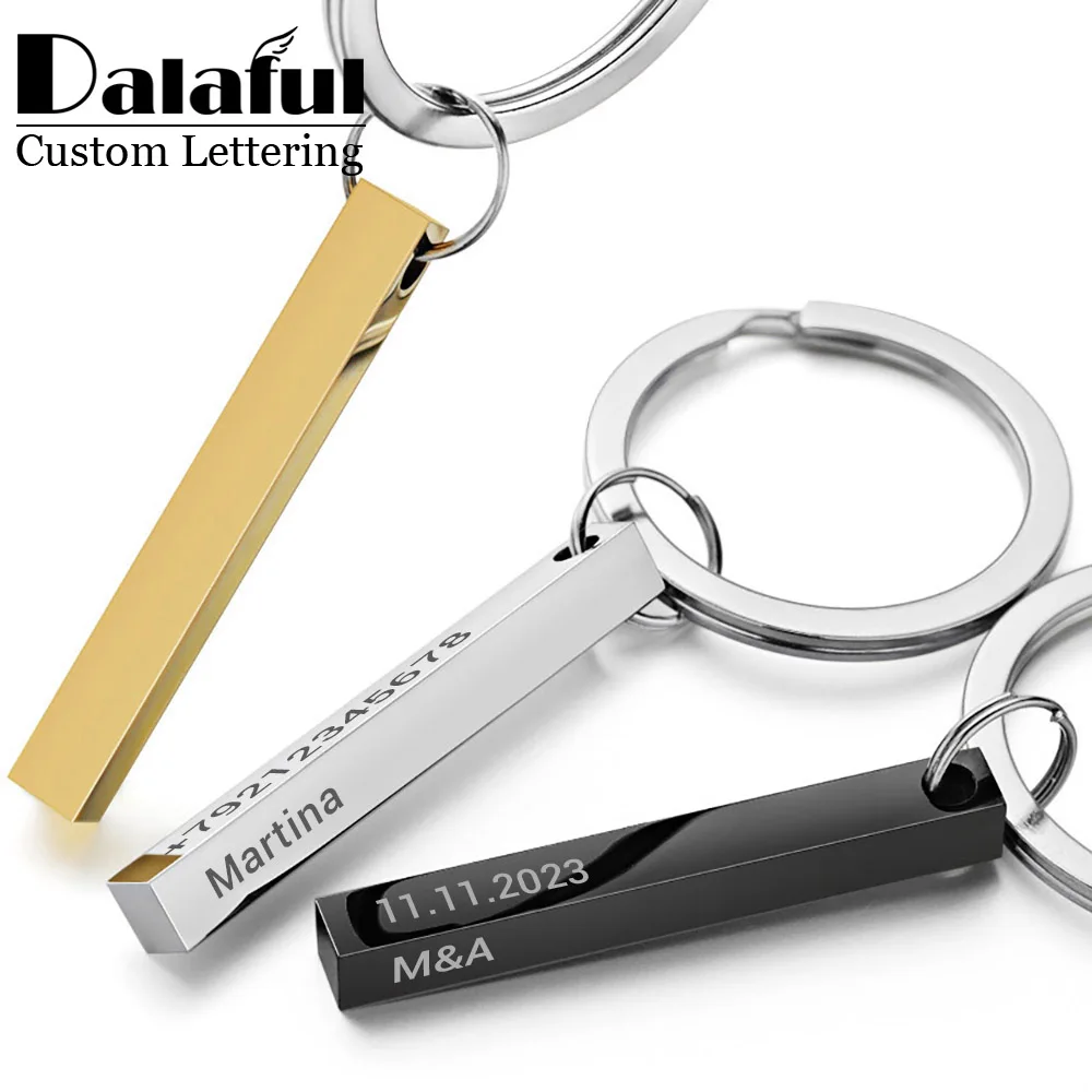 Personalize-Keychains-3D-Bar-Stainless-Steel-Keyrings-4-Sides-Engrave ...