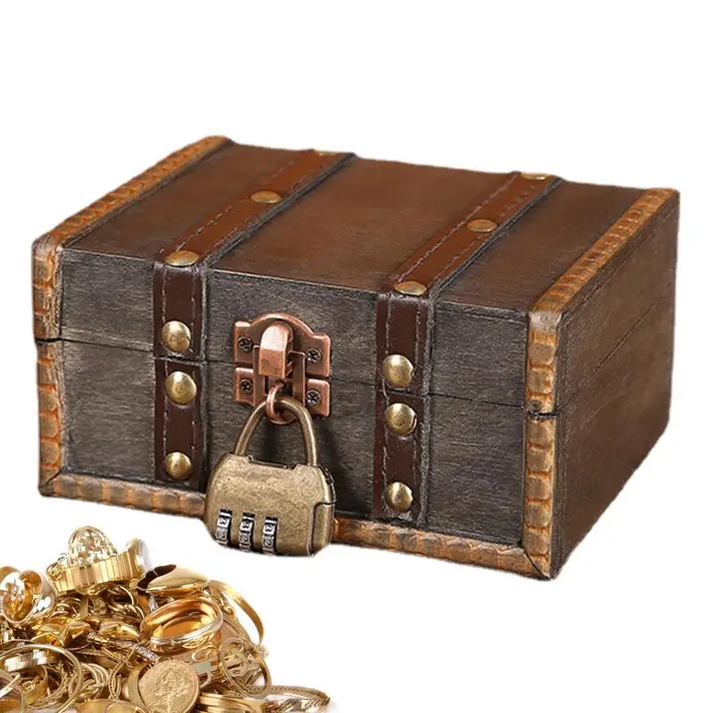 Vintage Handmade Wooden Storage Box With Lock Decorative Trinket Case ...