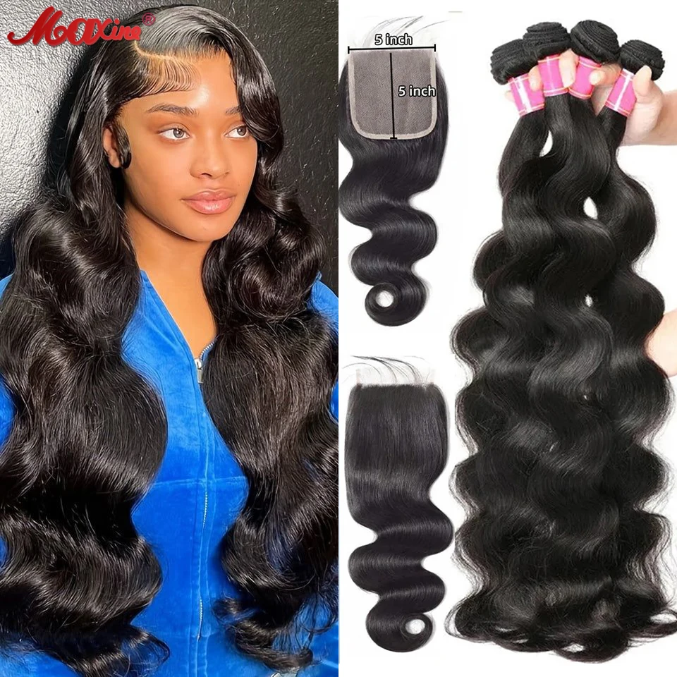 Body-Wave-Hair-Bundles-With-5x5-Closures-Peruvian-12A-Natural-Wavy-Hair ...