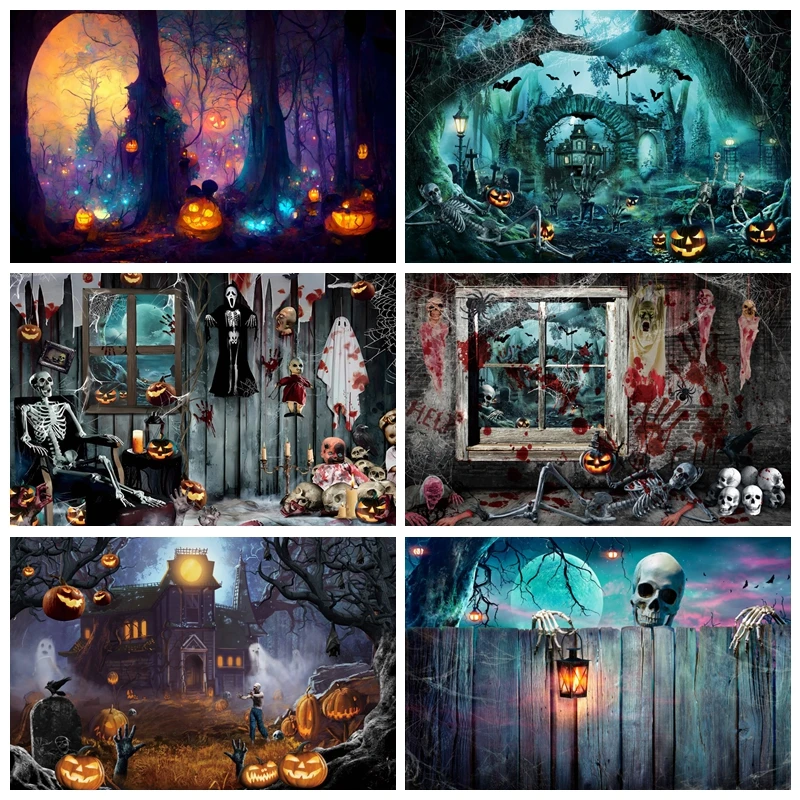 Halloween-Scary-Themed-Photography-Background-Pumpkin-Bat-Moon-Backdrop ...