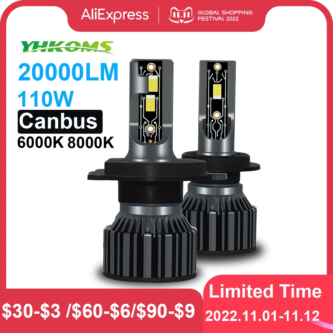 YHKOMS Faros Delanteros Antiniebla para Coche, Luces Led, Bombillas Canbus H1, H3, H4, H7, H9 ...