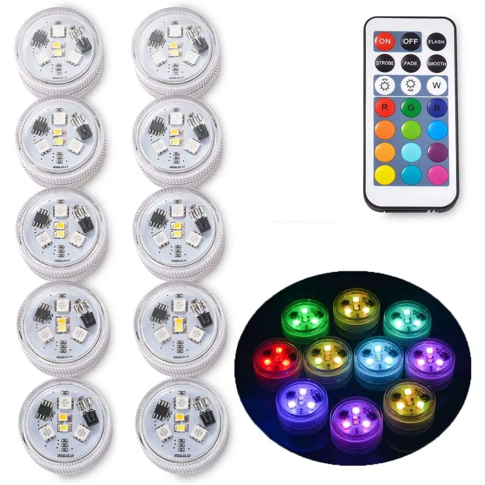10-Uds-Mini-luces-LED-sumergibles-con-Control-remoto-luces-de-t-peque ...