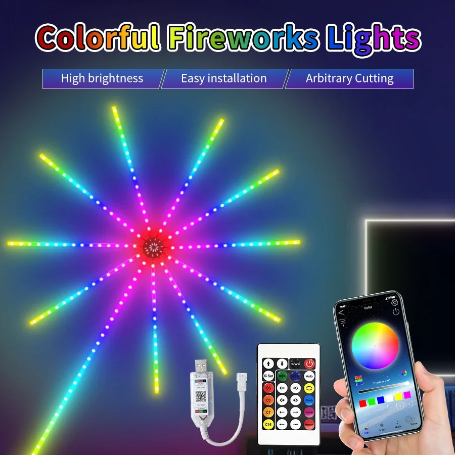Bluetooth 5V USB Firework LED String Lights Garland APP Remote Control ...