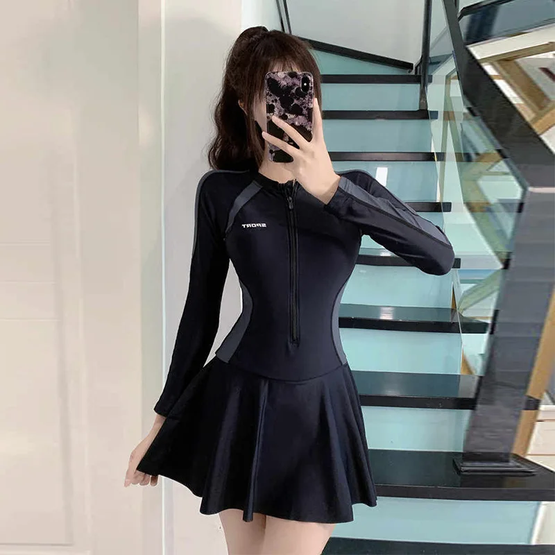 Swimming-costume-women-one-piece-sports-simple-new-dress-conservative ...