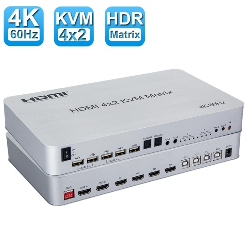 4 Port HDMI KVM Matrix 4x2 Dual Monitor HDMI KVM Switch Matrix 4 in 2 ...