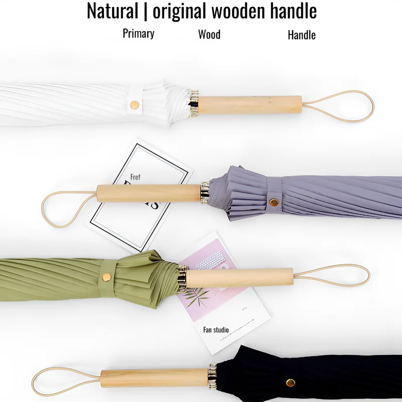 Women's Curved Handle Rain and Shine Umbrella Large Long Handle ...